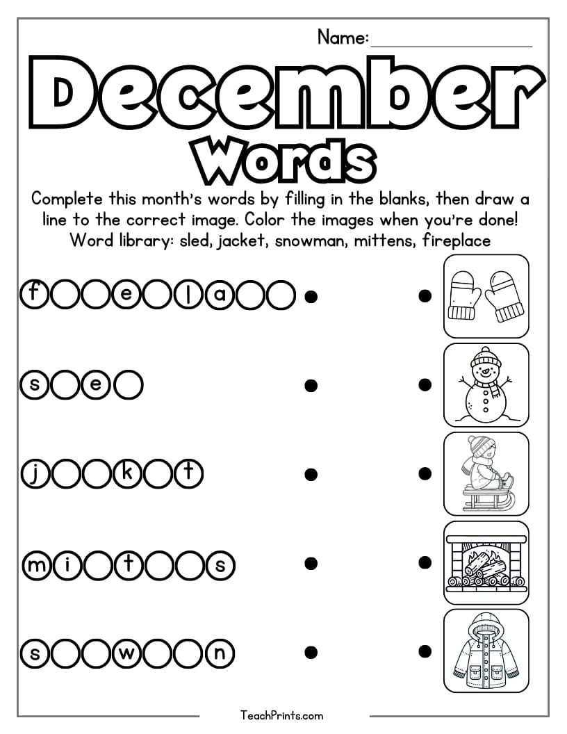 December Worksheets - 8 Free PDF Printables - Teach Prints