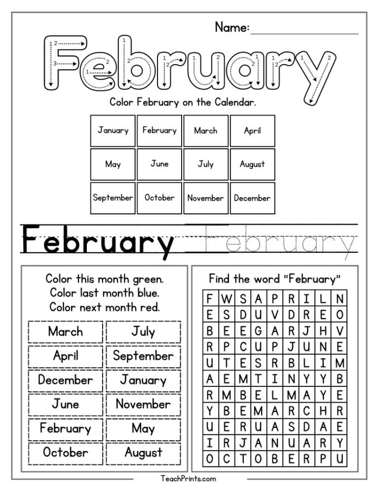 February Worksheets - 7 Free PDF Printables - Teach Prints