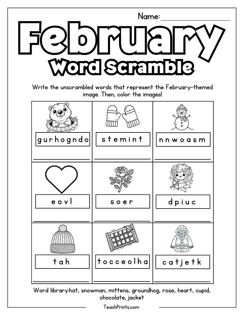 February Worksheets - 7 Free PDF Printables - Teach Prints