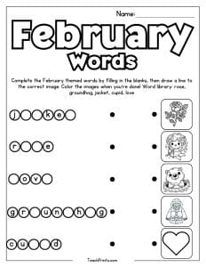 February Worksheets - 7 Free PDF Printables - Teach Prints