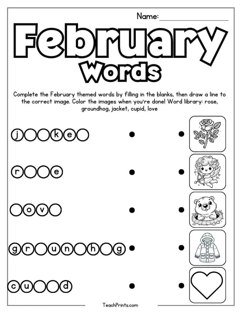 February Worksheets - 7 Free PDF Printables - Teach Prints