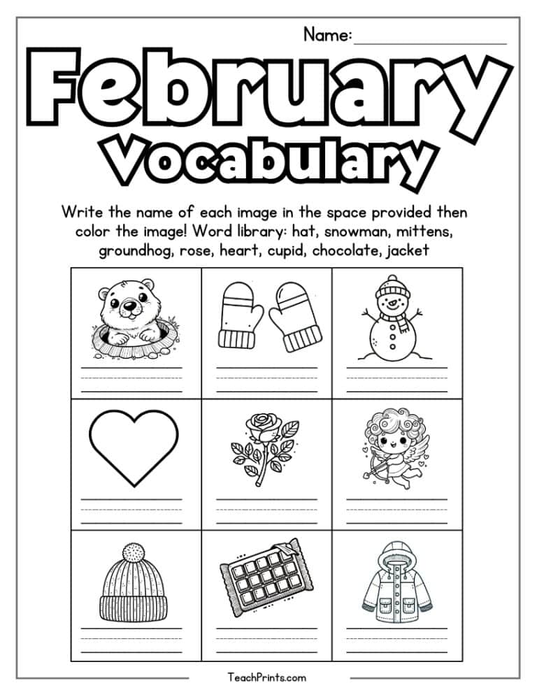 February Worksheets - 7 Free PDF Printables - Teach Prints