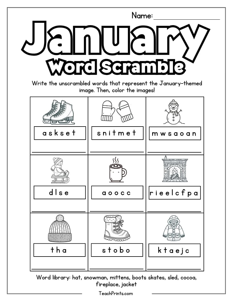 January Worksheets - 8 Free PDF Printables - Teach Prints