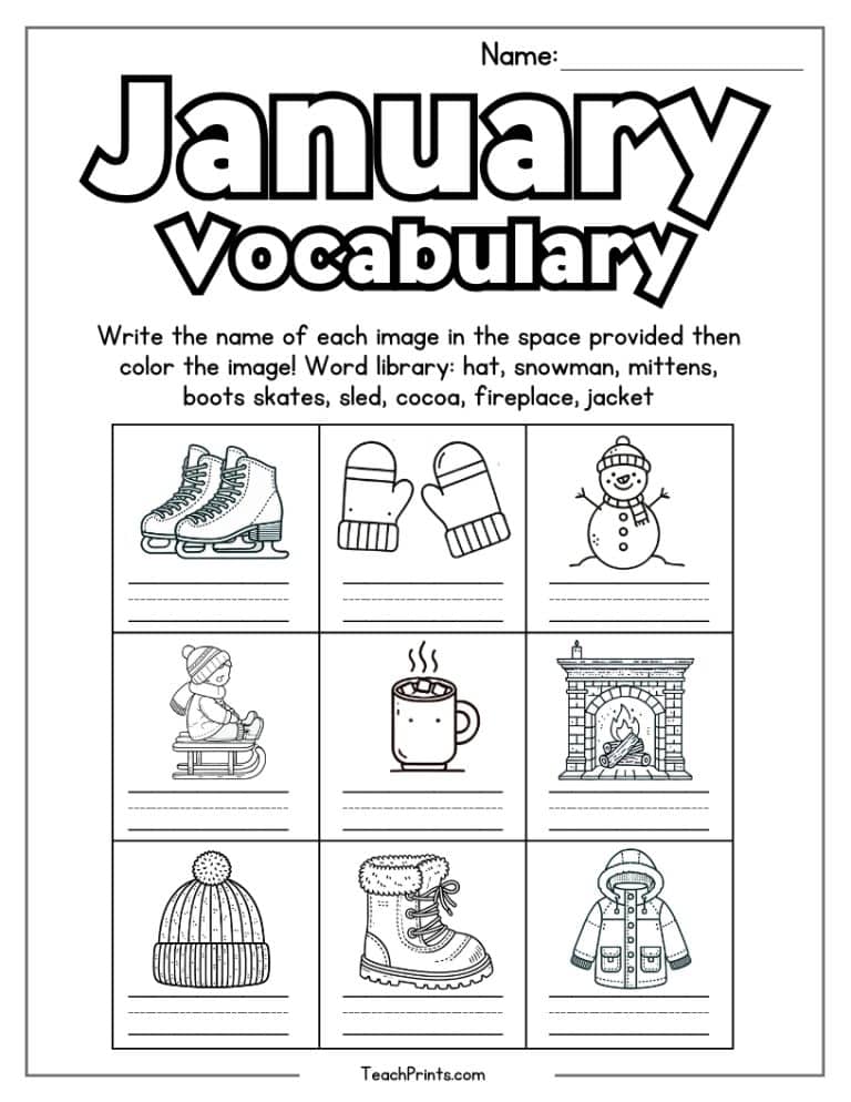 January Worksheets - 8 Free PDF Printables - Teach Prints