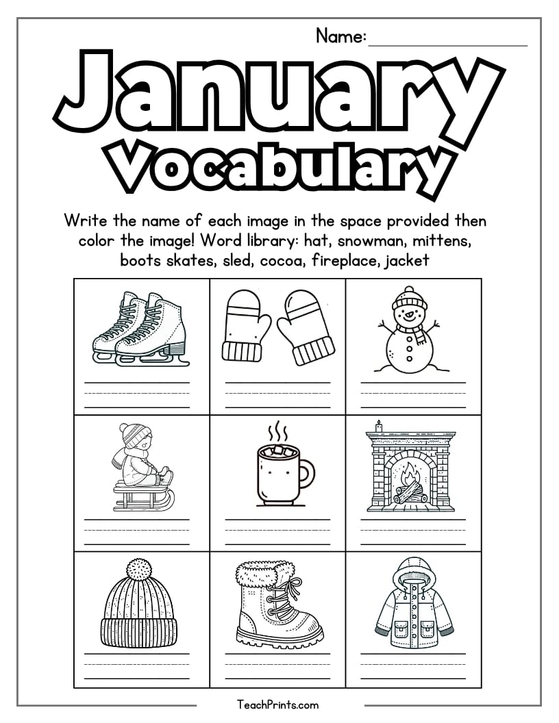 January Worksheets - 8 Free PDF Printables - Teach Prints