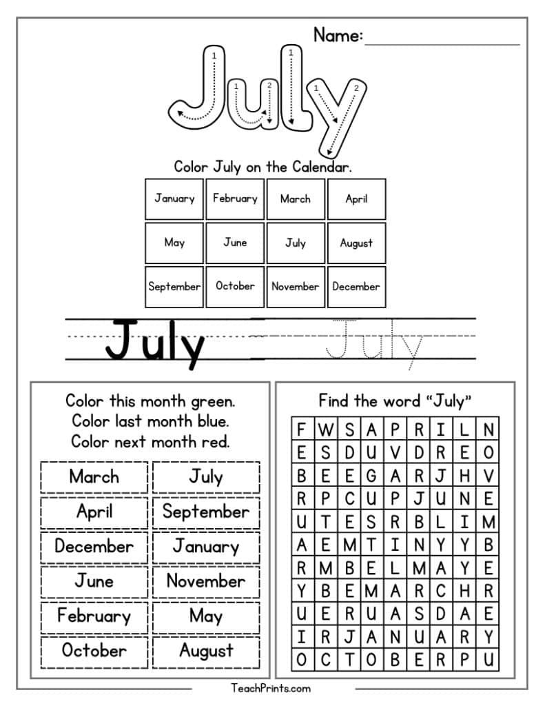July Worksheets - 8 Free PDF Printables - Teach Prints