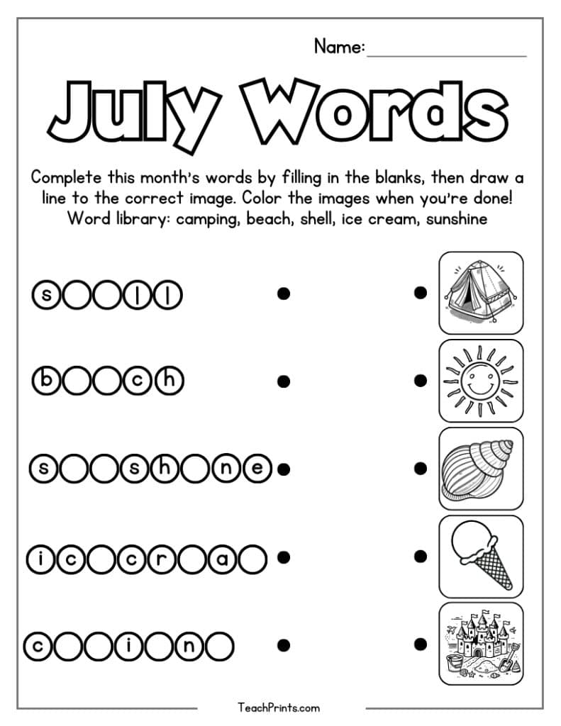 July Worksheets - 8 Free PDF Printables - Teach Prints