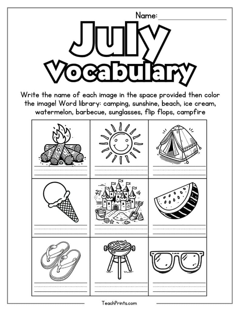 July Worksheets - 8 Free PDF Printables - Teach Prints