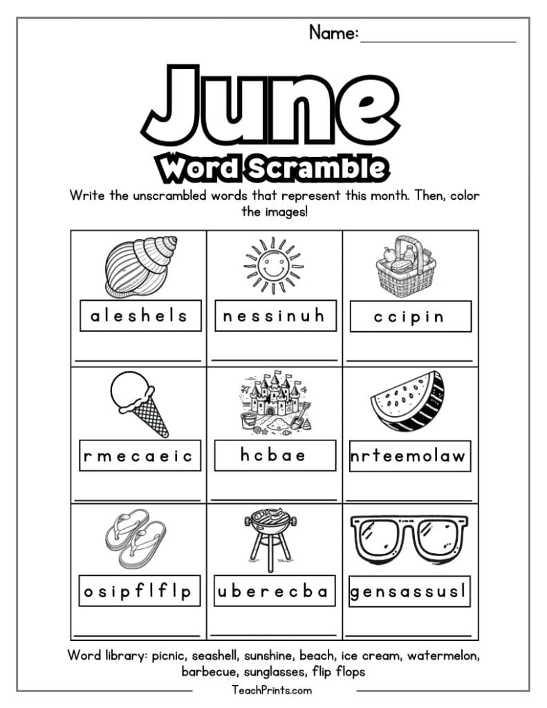 June Worksheets - 8 Free PDF Printables - Teach Prints