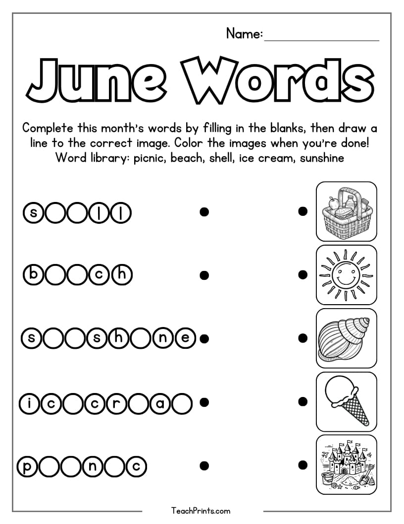 June Worksheets - 8 Free PDF Printables - Teach Prints