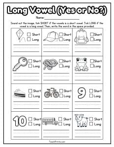 8 Long Vowel Worksheets - Free PDF Printables - Teach Prints