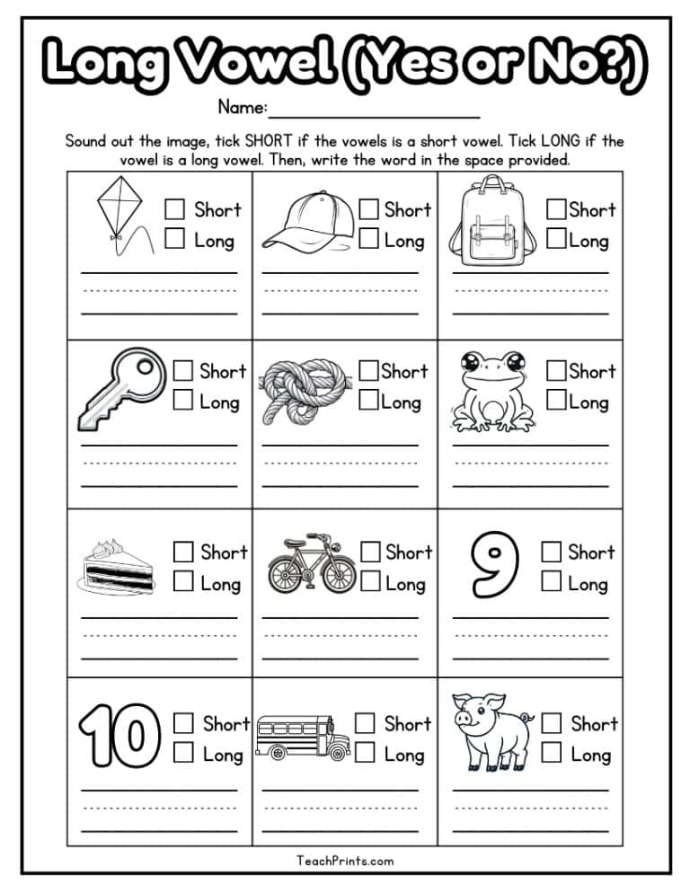 8 Long Vowel Worksheets - Free PDF Printables - Teach Prints