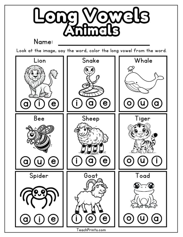 8 Long Vowel Worksheets - Free PDF Printables - Teach Prints