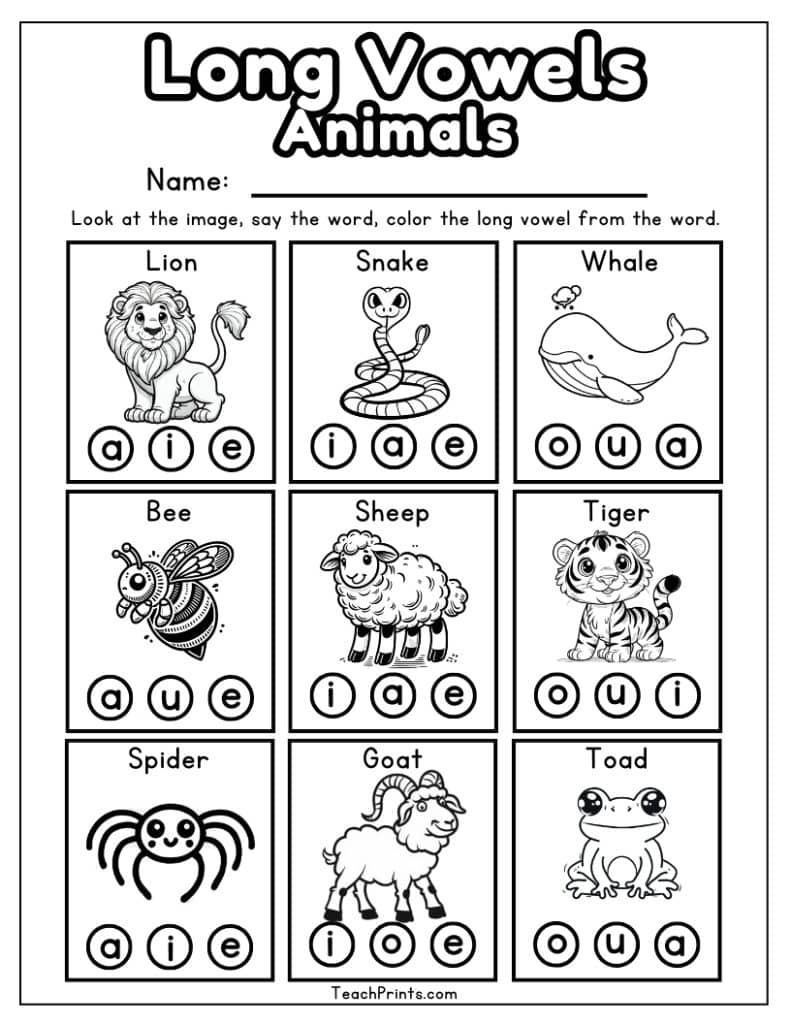 8 Long Vowel Worksheets - Free PDF Printables - Teach Prints