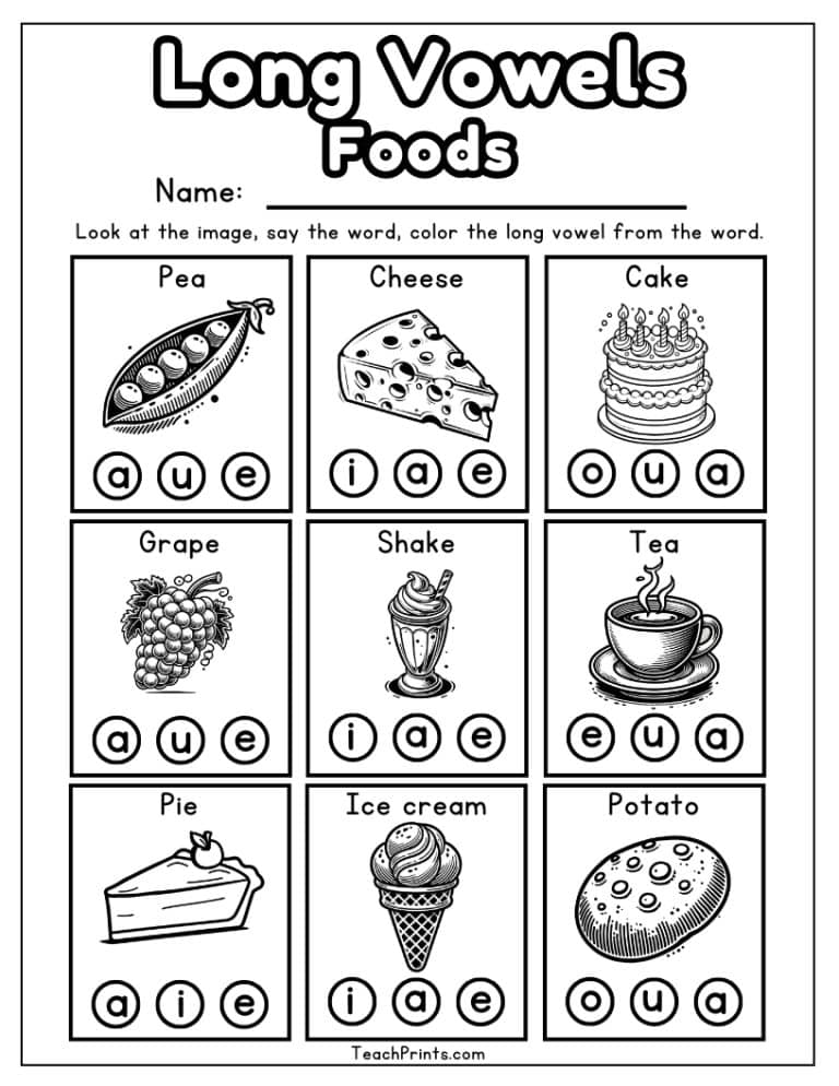 8 Long Vowel Worksheets - Free PDF Printables - Teach Prints