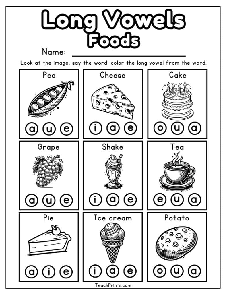 8 Long Vowel Worksheets - Free PDF Printables - Teach Prints