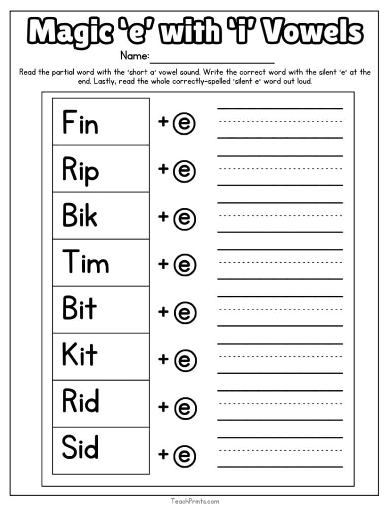 13 Magic E Worksheets - Free PDF Printables - Teach Prints
