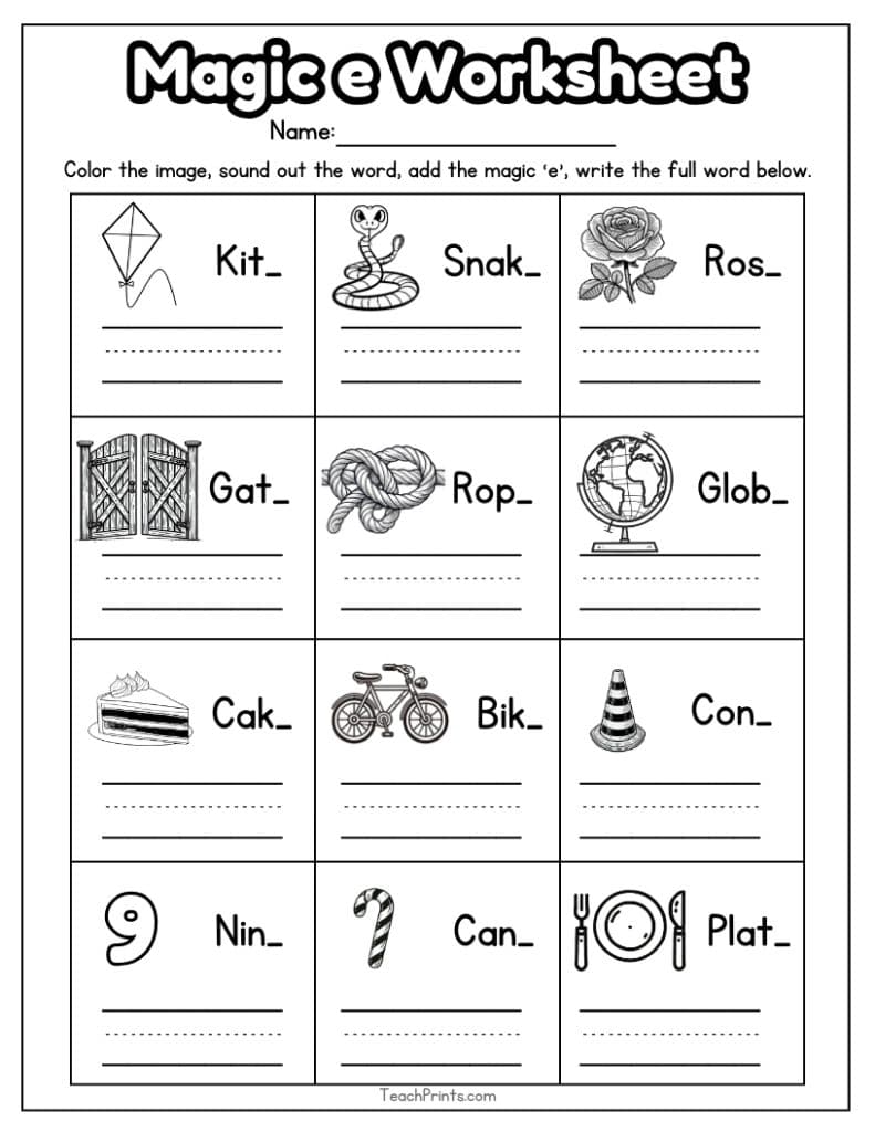 13 Magic E Worksheets - Free PDF Printables - Teach Prints