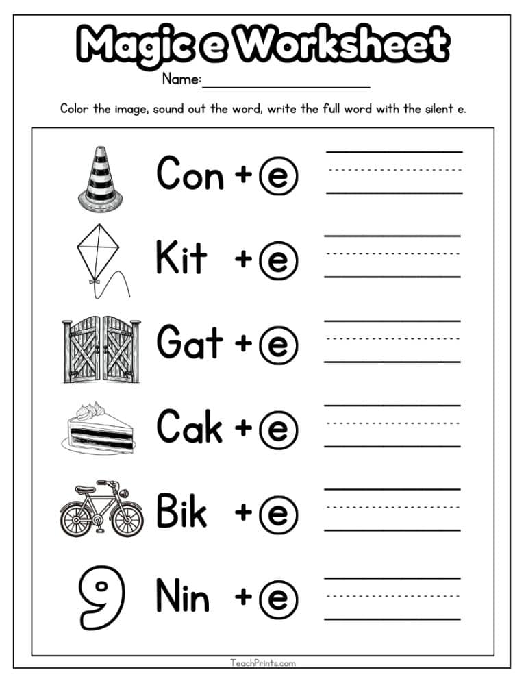 13 Magic E Worksheets - Free PDF Printables - Teach Prints