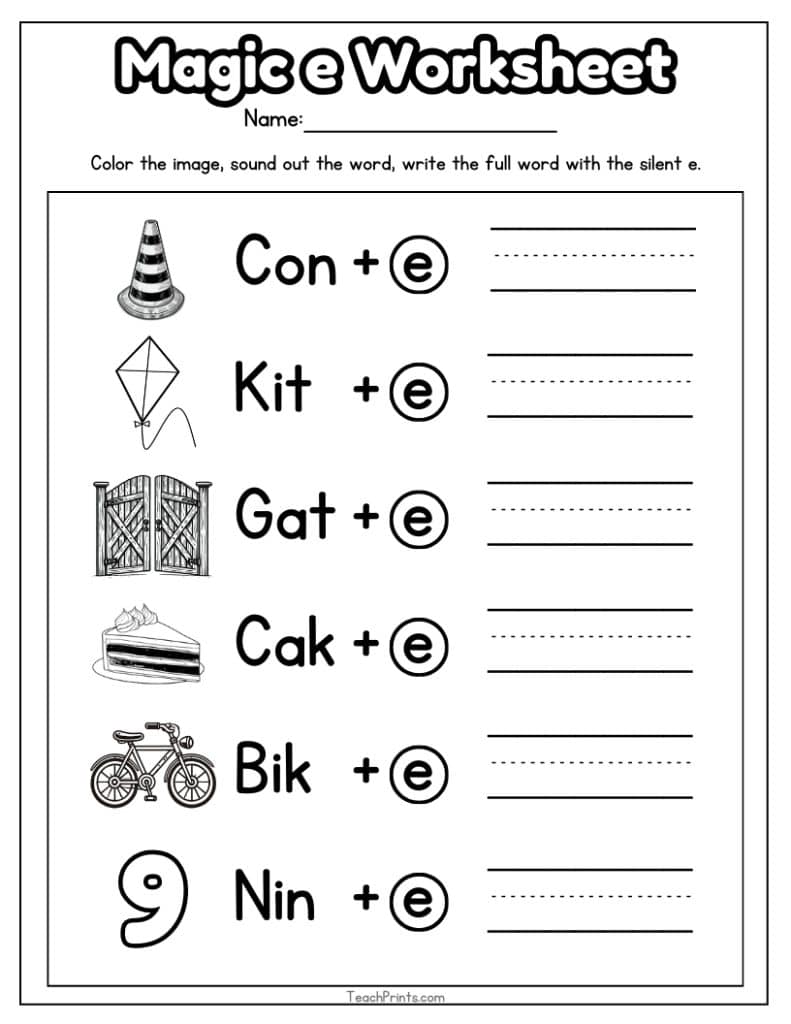 13 Magic E Worksheets - Free PDF Printables - Teach Prints