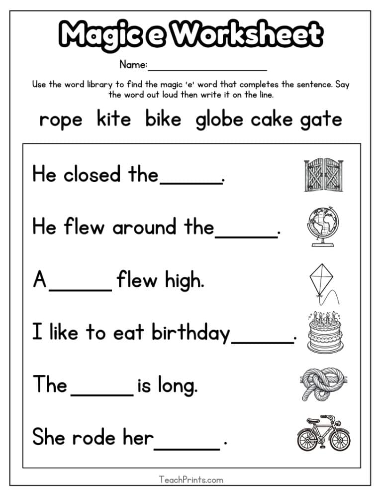 13 Magic E Worksheets - Free PDF Printables - Teach Prints