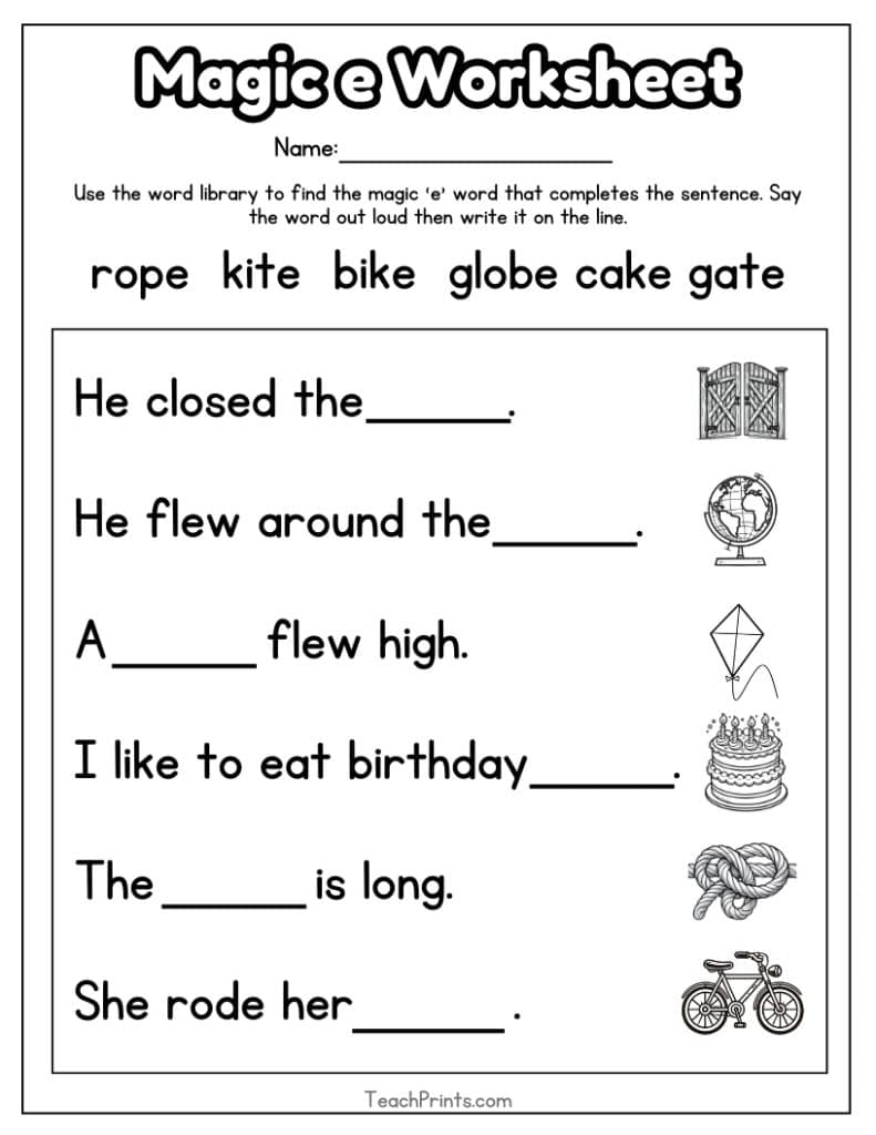 13 Magic E Worksheets - Free PDF Printables - Teach Prints