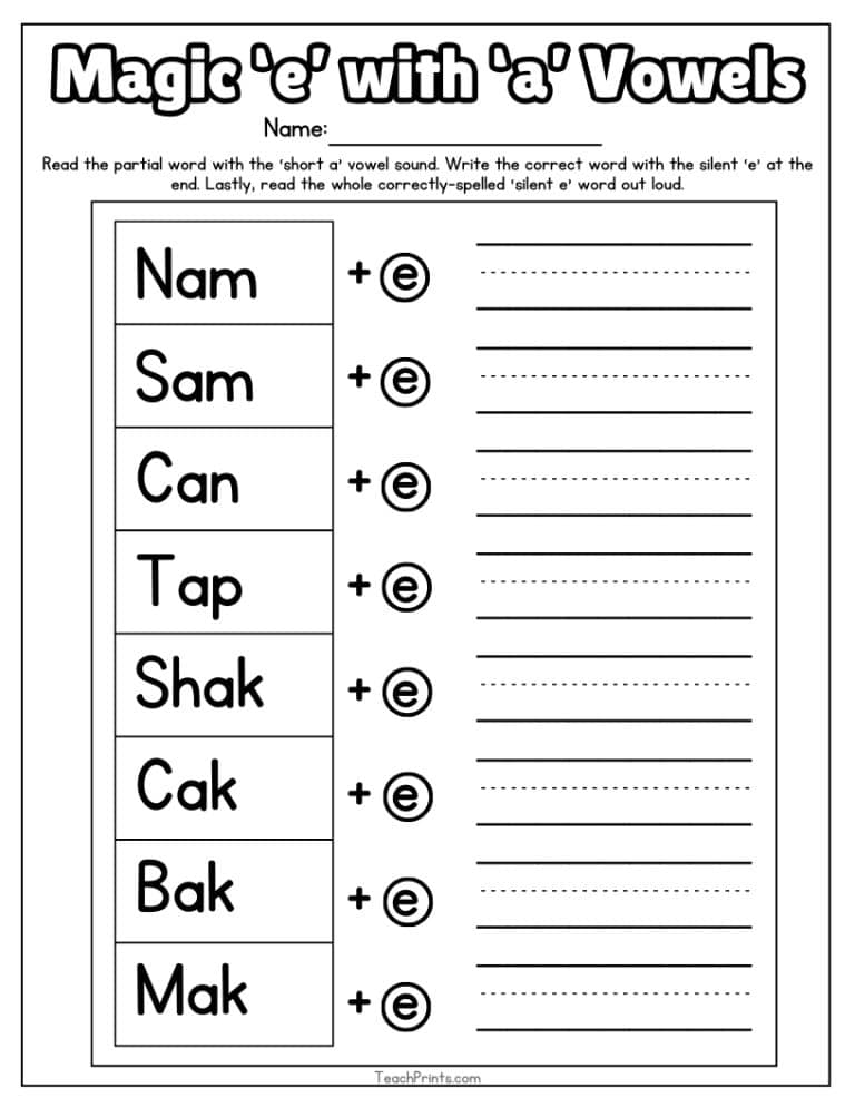 13 Magic E Worksheets - Free PDF Printables - Teach Prints