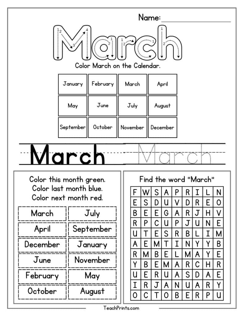 March Worksheets - 8 Free PDF Printables - Teach Prints