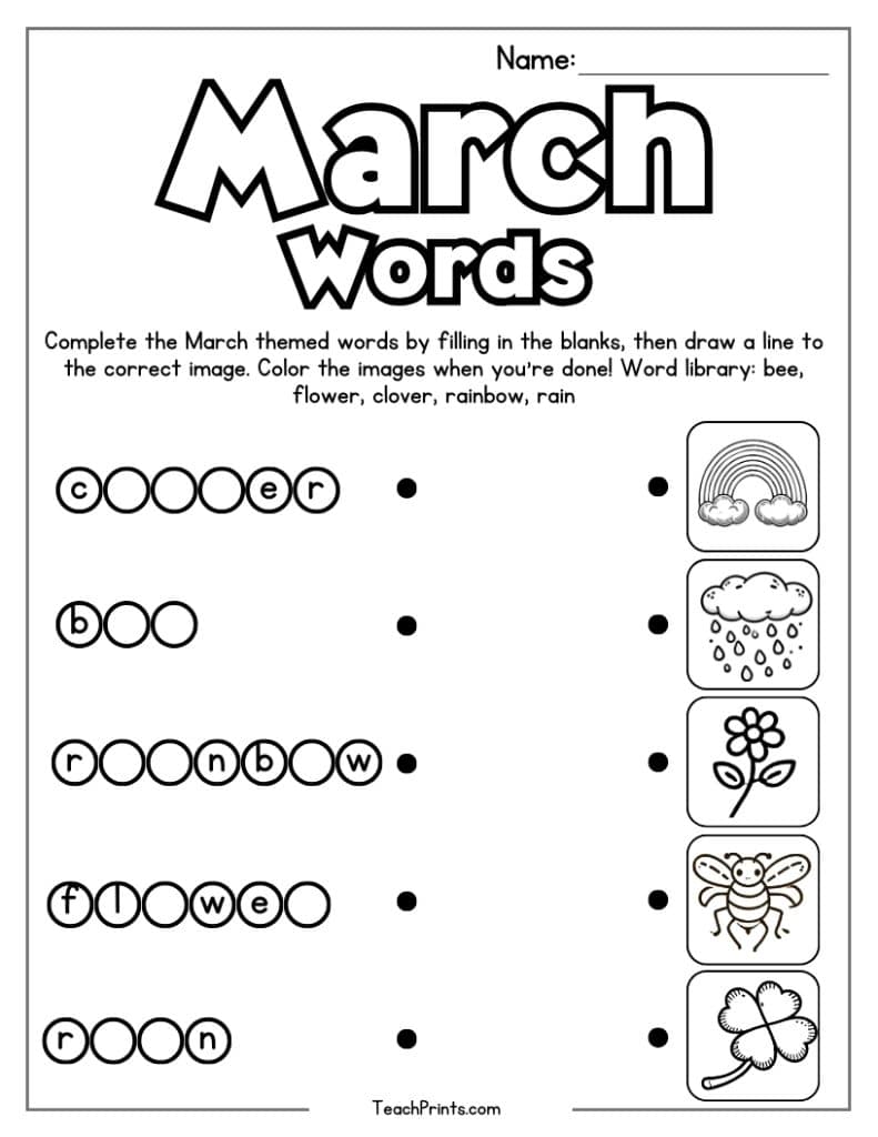 March Worksheets - 8 Free PDF Printables - Teach Prints