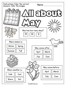 May Worksheets - 8 Free PDF Printables - Teach Prints