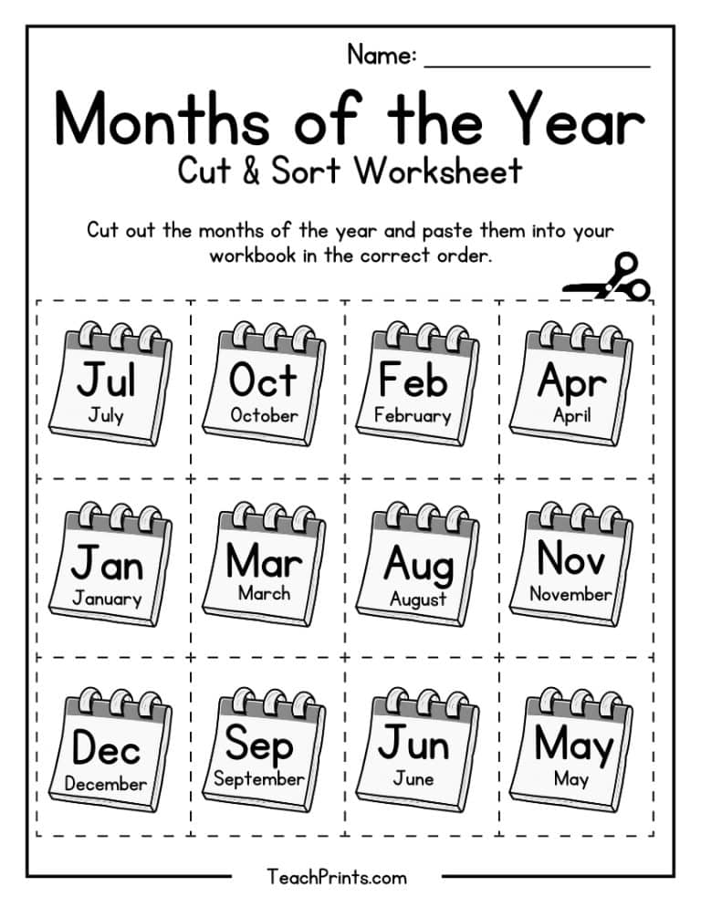 Months of the Year Worksheets - Free PDF Printables - Teach Prints