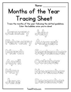 Months of the Year Worksheets - Free PDF Printables - Teach Prints