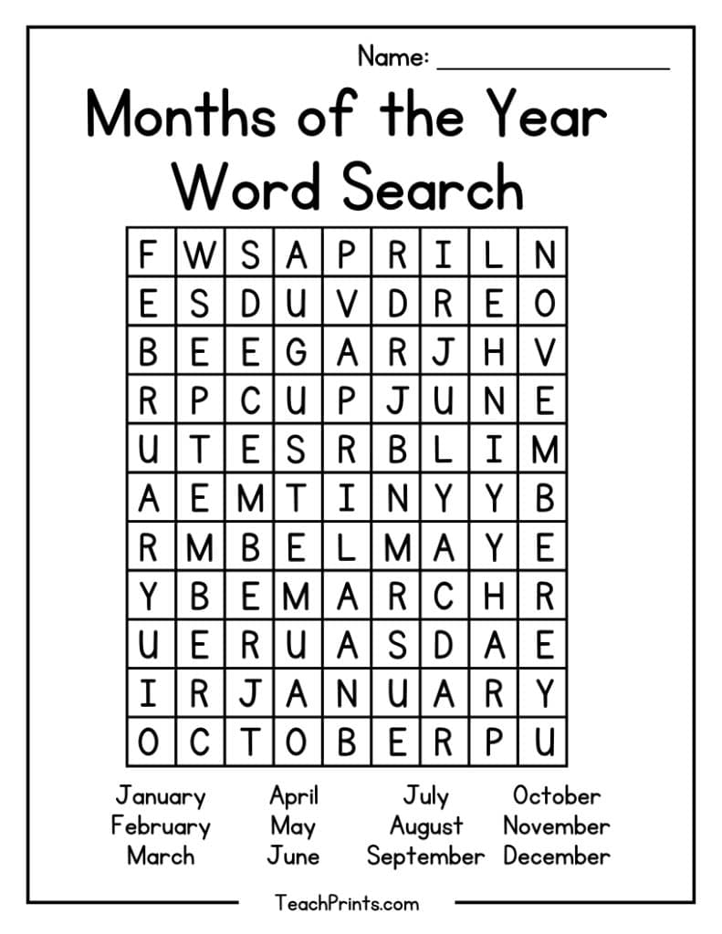Months of the Year Worksheets - Free PDF Printables - Teach Prints