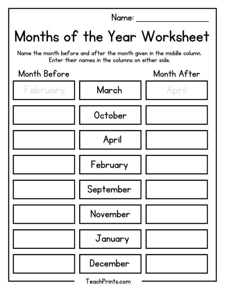 Months of the Year Worksheets - Free PDF Printables - Teach Prints