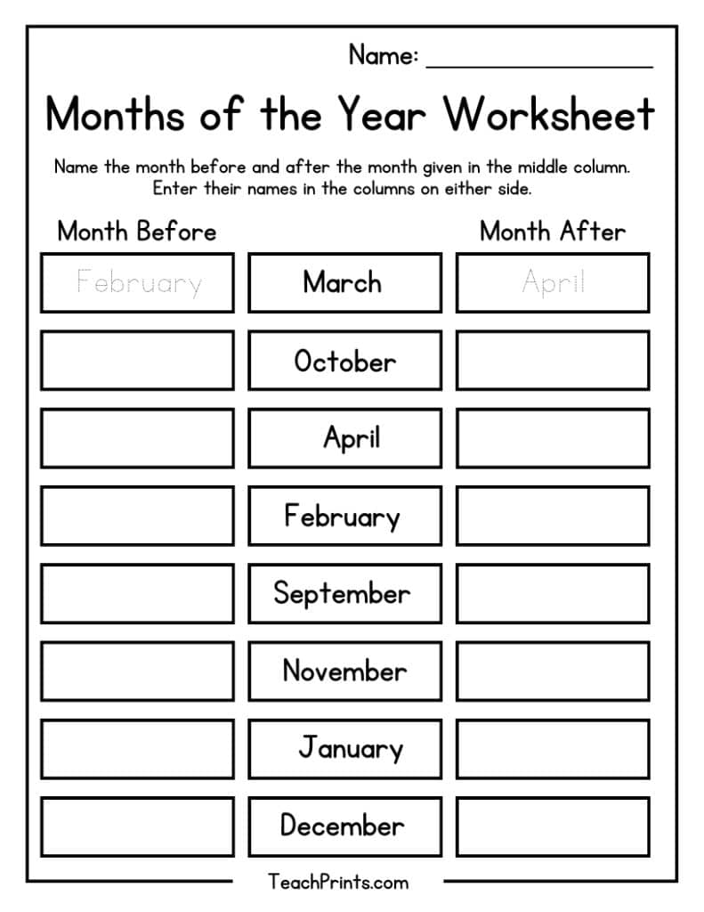Months of the Year Worksheets - Free PDF Printables - Teach Prints