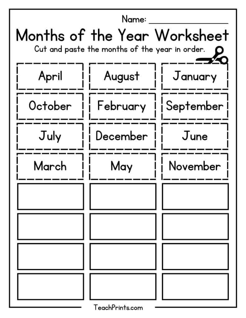 Months of the Year Worksheets - Free PDF Printables - Teach Prints