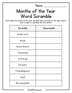 Months of the Year Worksheets - Free PDF Printables - Teach Prints