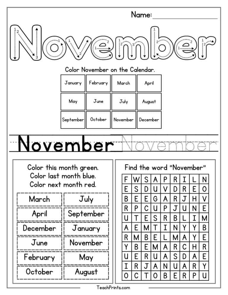 November Worksheets - 8 Free PDF Printables - Teach Prints