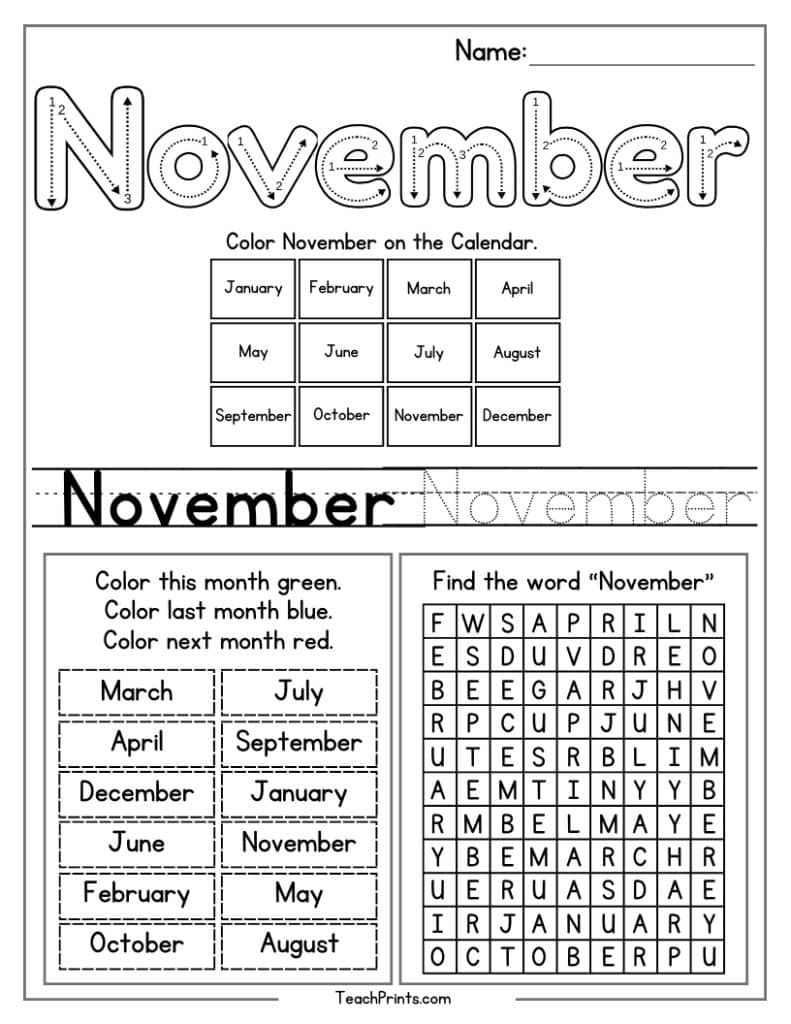 November Worksheets - 8 Free PDF Printables - Teach Prints