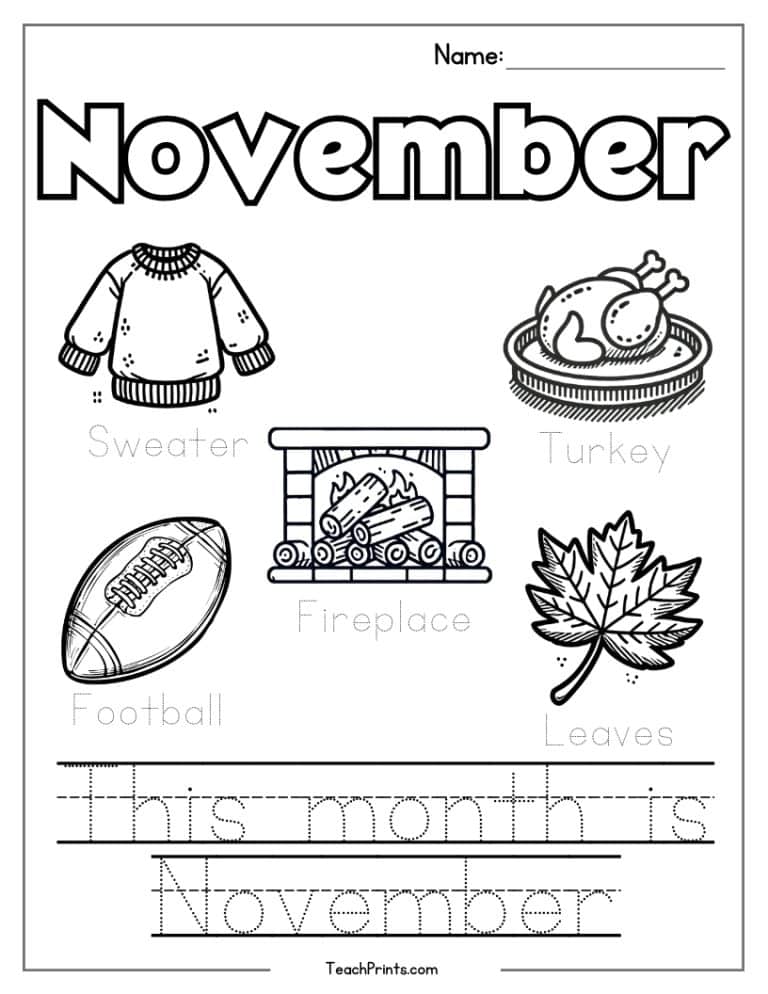 November Worksheets - 8 Free PDF Printables - Teach Prints