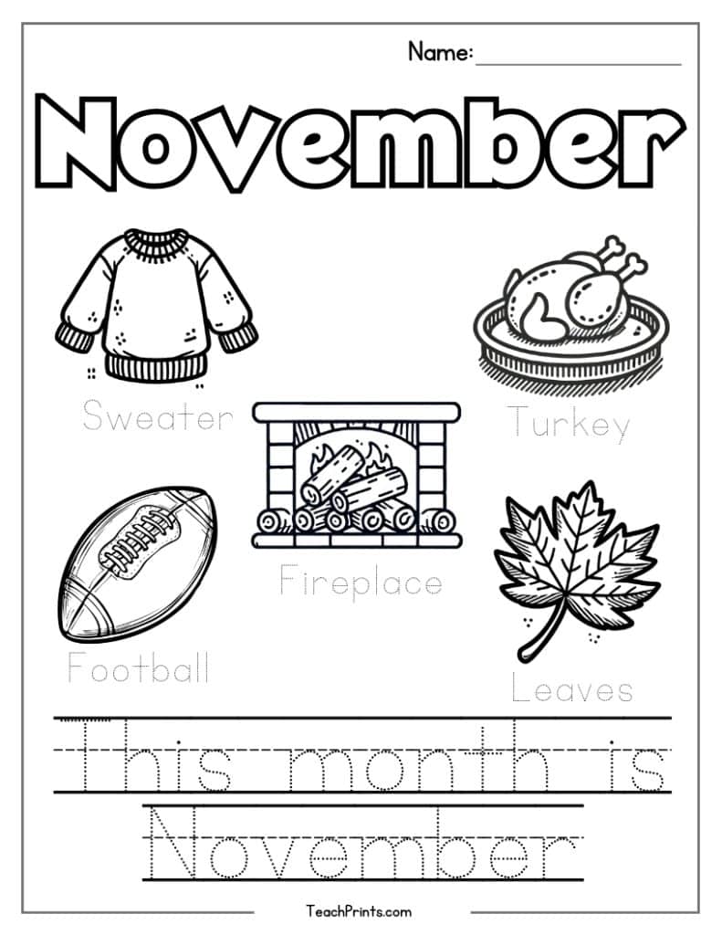 November Worksheets - 8 Free PDF Printables - Teach Prints