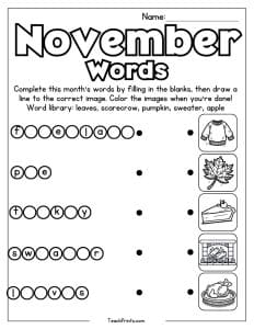 November Worksheets - 8 Free PDF Printables - Teach Prints