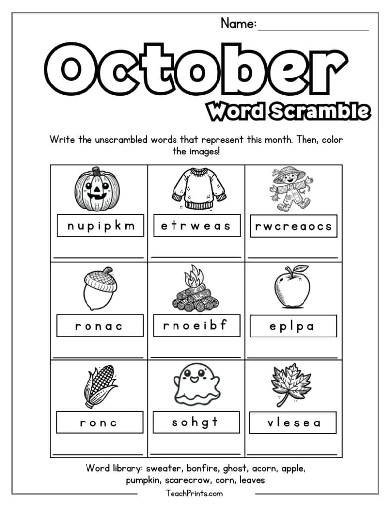 October Worksheets - 8 Free PDF Printables - Teach Prints