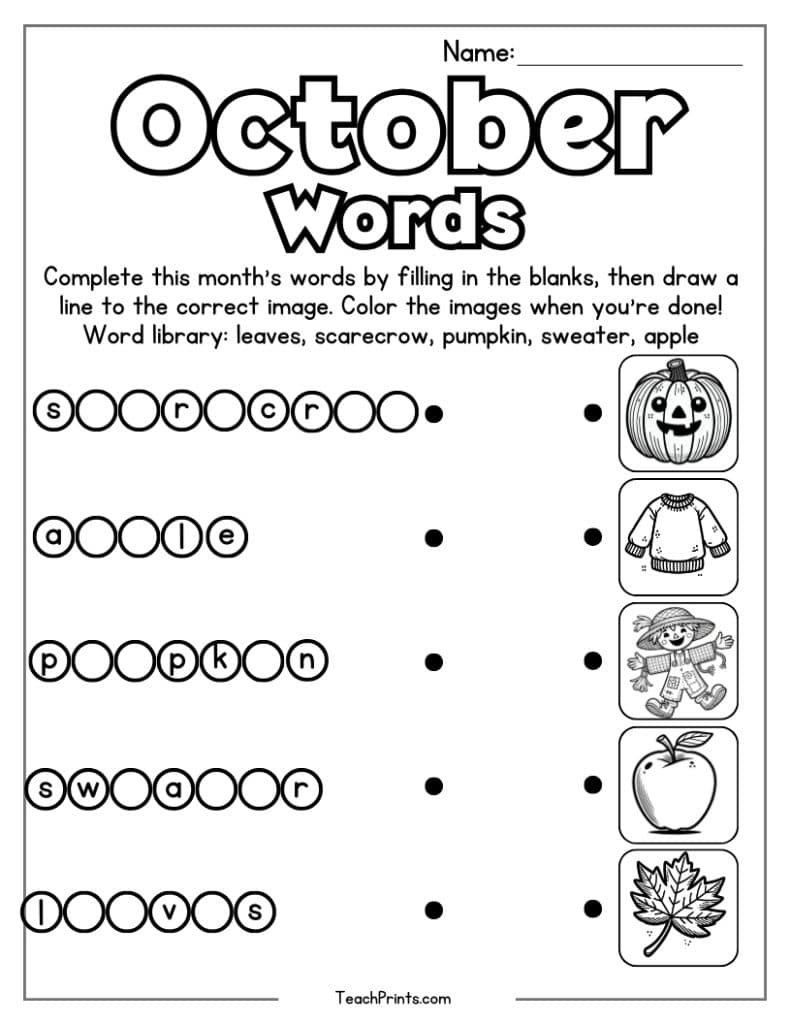 October Worksheets - 8 Free PDF Printables - Teach Prints
