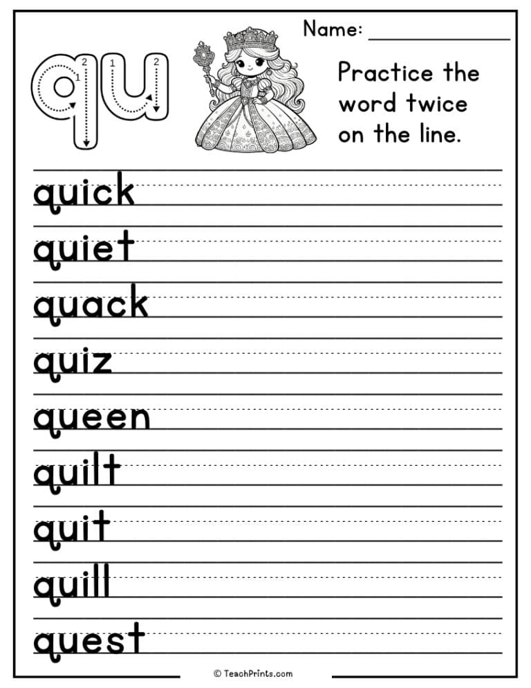 Qu Worksheets - Free PDF Printables - Teach Prints