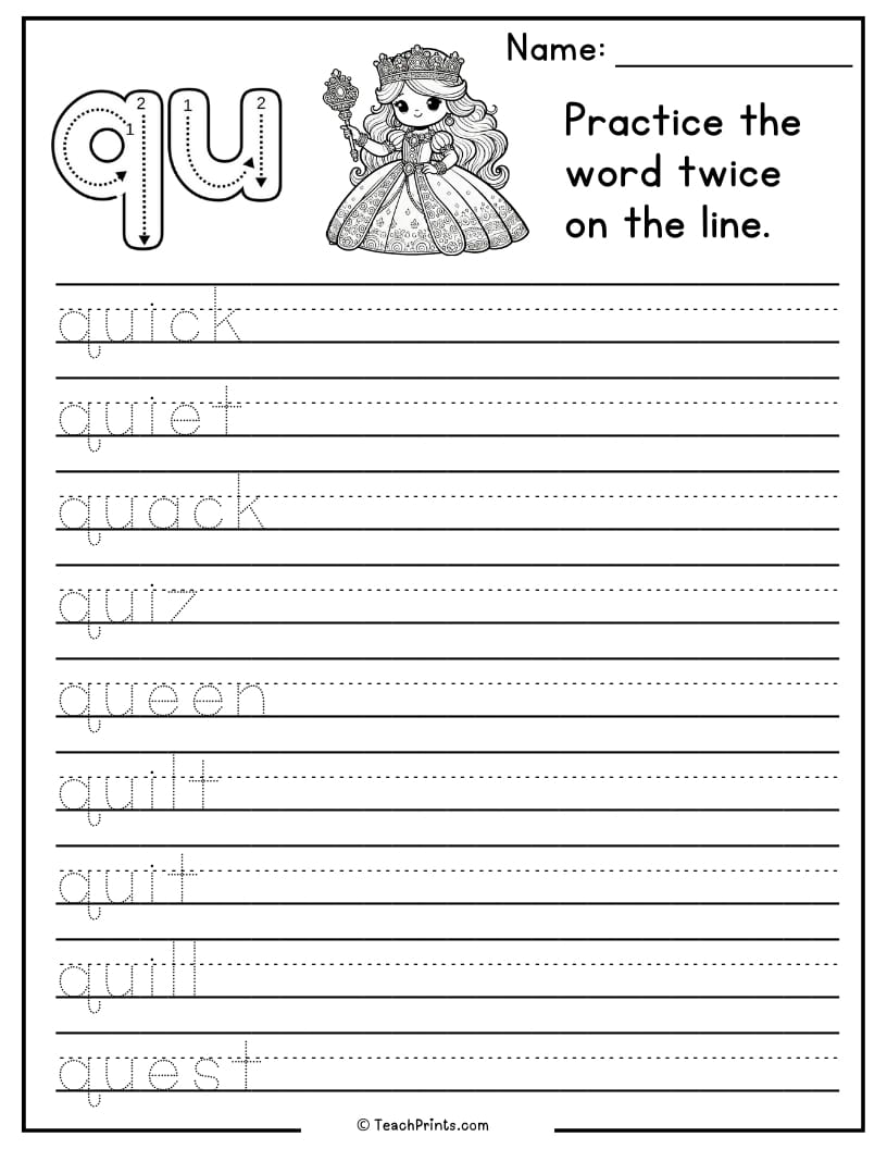 Qu Worksheets - Free PDF Printables - Teach Prints