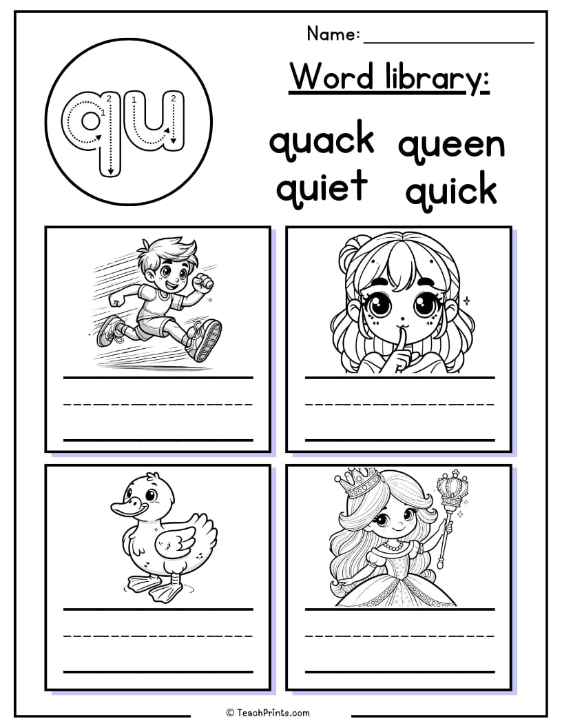 Qu Worksheets - Free PDF Printables - Teach Prints