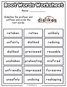 Root Words Worksheets - 8 Free PDF Printables - Teach Prints
