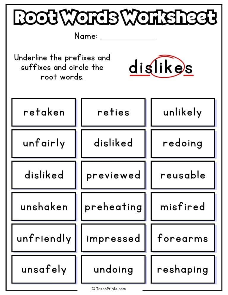 Root Words Worksheets - 8 Free PDF Printables - Teach Prints