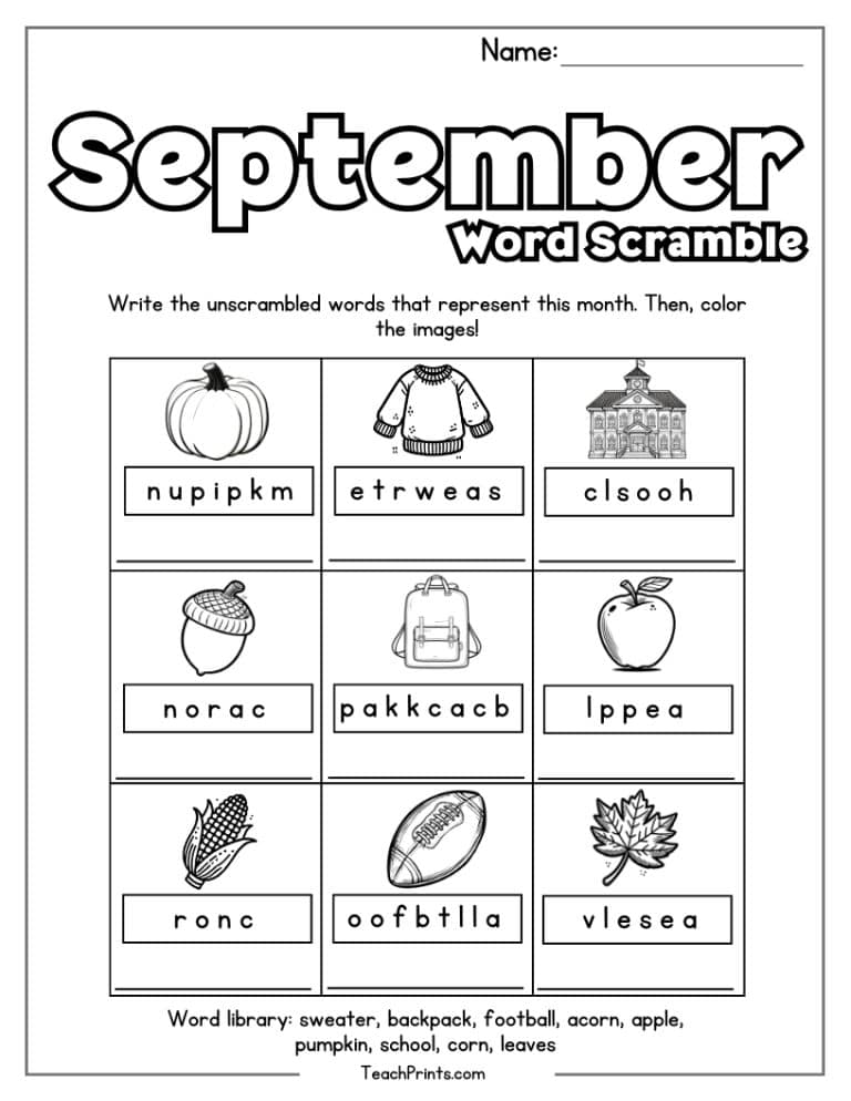 September Worksheets - 8 Free PDF Printables - Teach Prints